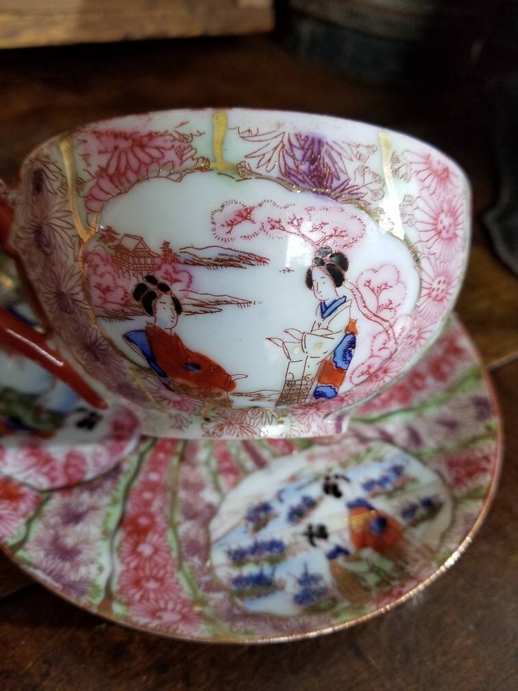 Vintage Japan Geisha Girls in Kimonos Teacup With Saucer Hand Painted ...