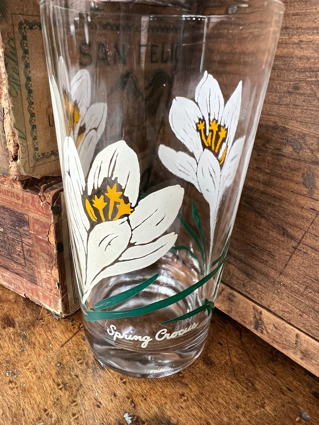 Vintage BOSCUL Spring Crocus Peanut Butter Drinking Glass~standard Size ...