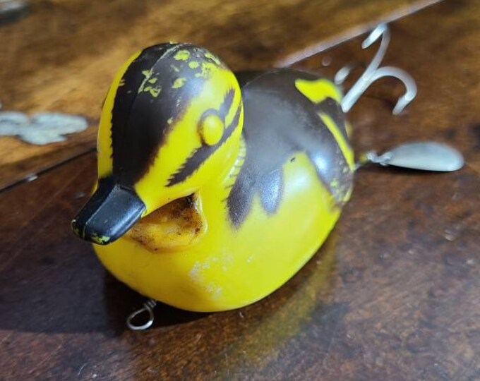 Vintage BILL SZABO Cree Duk Duck Fishing Lure ~ Yellow & Brown LARGE ...