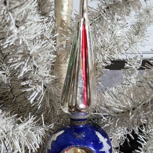Vintage BLUE Mercury Glass TRIPLE Indent Christmas Tree Topper Ornament ...