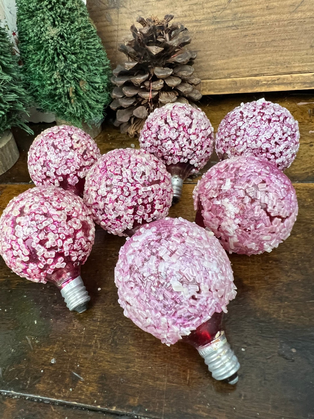 Vintage GE Lighted ICE Bulbs~ RED~ Set of Seven Frosted Sugar Snowball ...