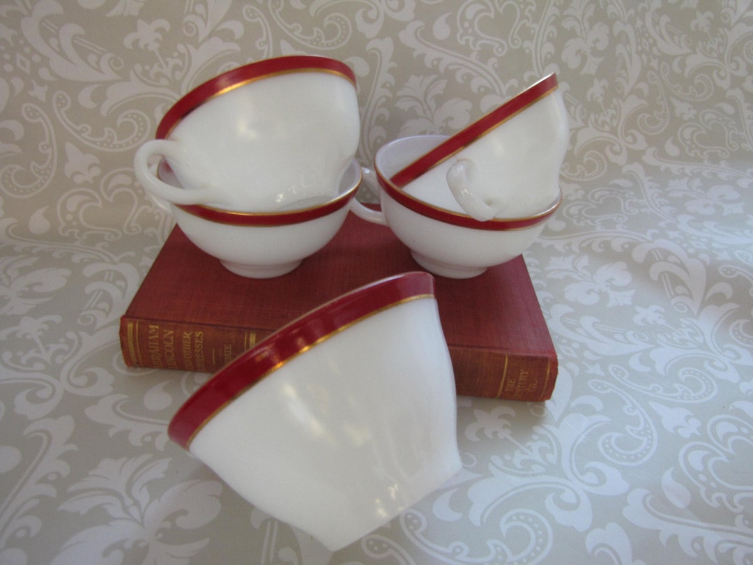 Vintage Red Gold Pyrex Cups and Sugar Bowl Milk Glass Pyrex - Etsy