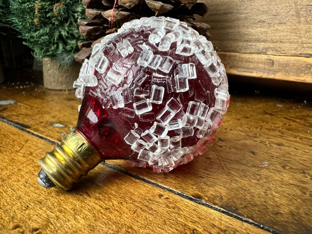 Vintage Lighted ICE Bulb Dark Red ~ ONE Frosted Sugar Snowball Shape ...