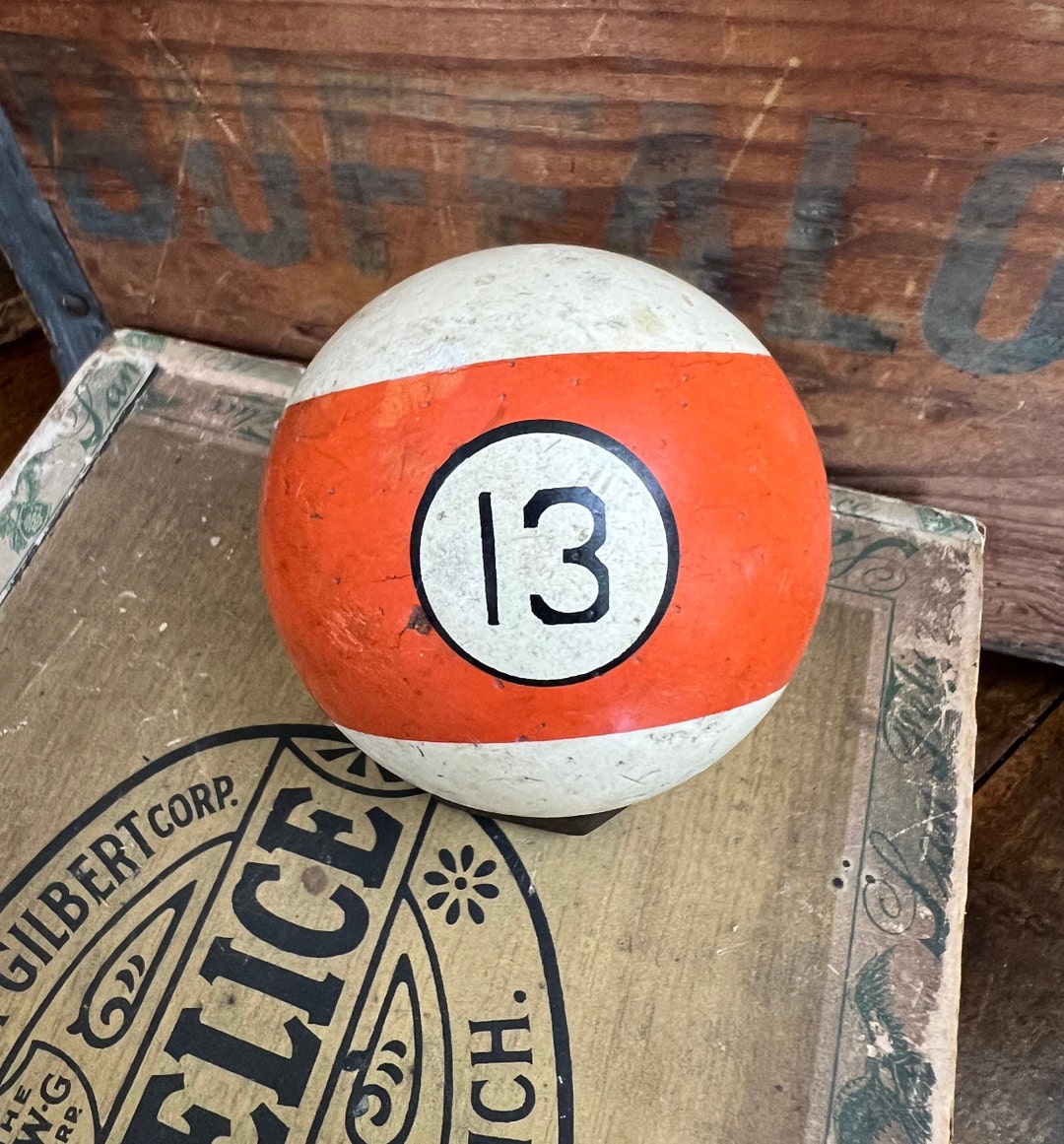 Vintage Pool Ball| Antique Possibly Clay #13 Pool Ball| Orange Stripe ...