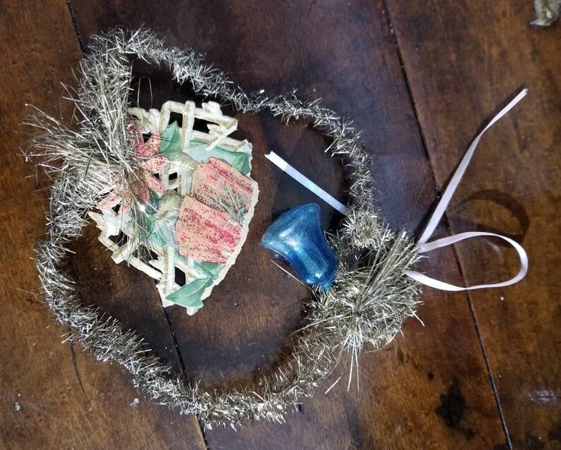 Vintage German Gold Tinsel Christmas Tree Ornament with Small | Etsy