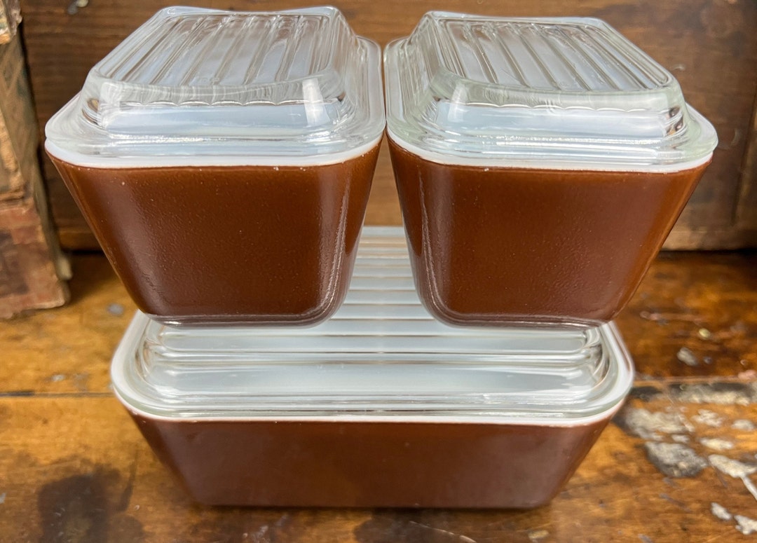 Pyrex Brown Refrigerator Dish Set Old Orchard Brown With Glass Lids 501 ...