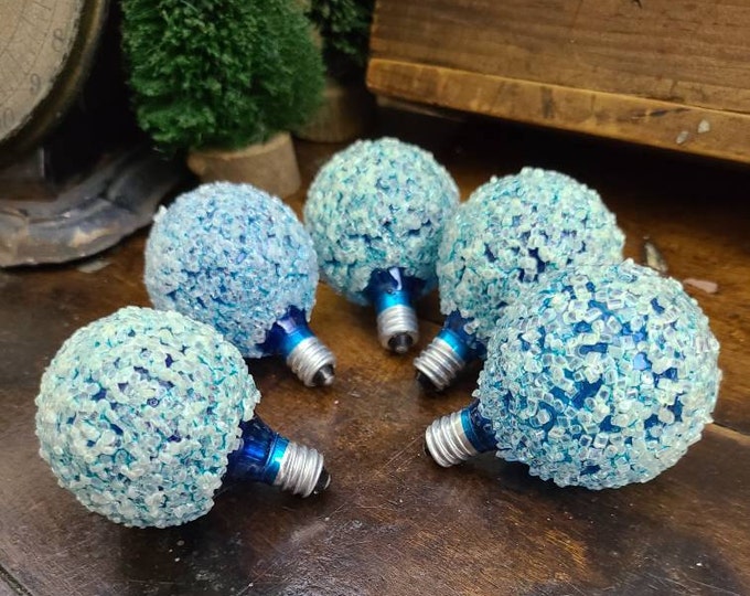 Vintage GE Lighted ICE Bulbs BLUE Set of Five Frosted Sugar Snowball ...