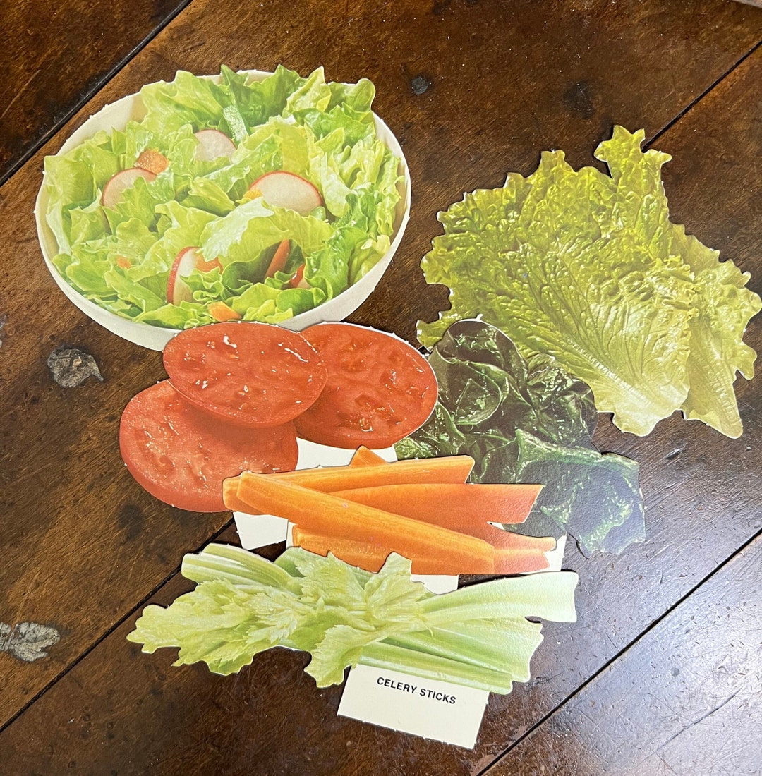 Vintage Die Cuts| 1970's Vegetable Die Cut| Lettuce Carrots Salad ...
