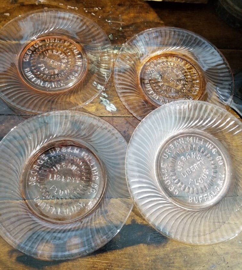 Vintage PINK DEPRESSION Plates~george Urban Liberty Flour Milling ...