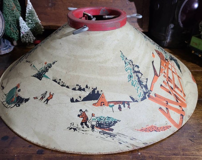 Vintage POLORON Metal Christmas Tree Stand Coloramic With Winter Scene ...