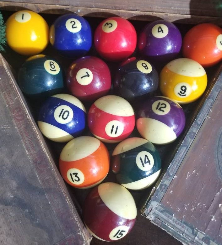 Vintage Billiard Pool Ballsa Retro Complete Set W White Cue | Etsy