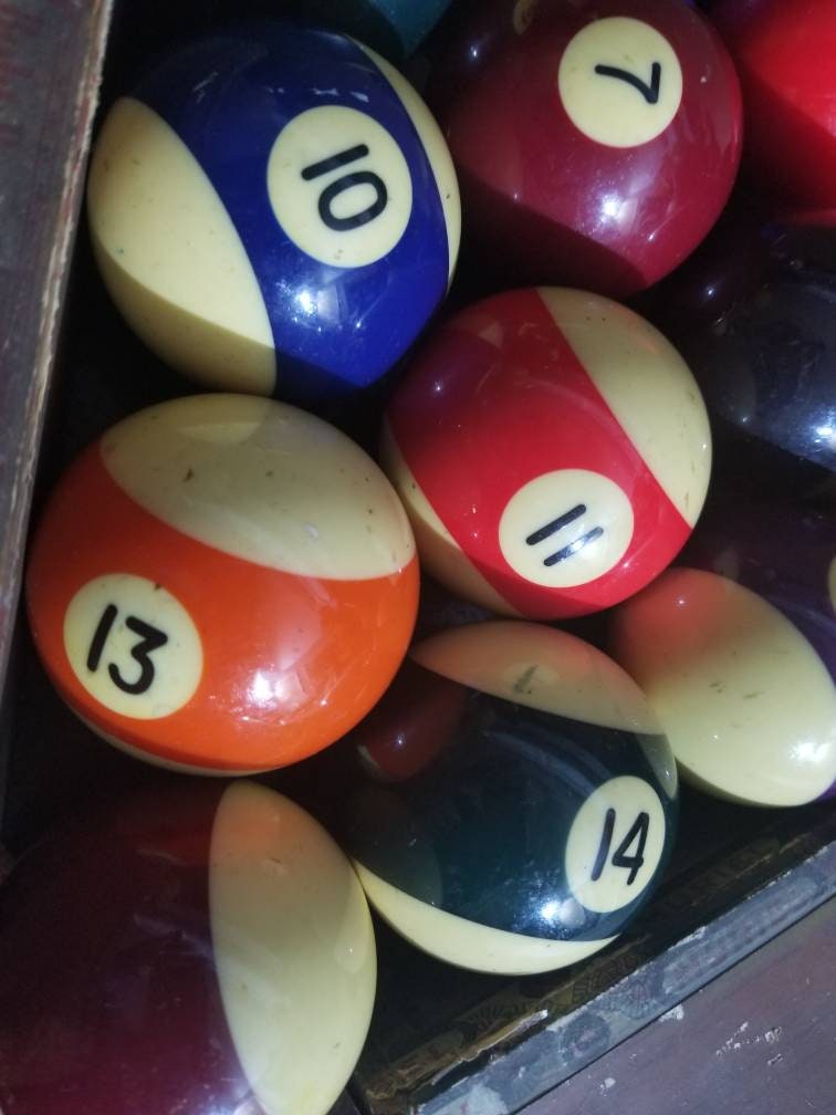 Vintage Billiard Pool Ballsa Retro Complete Set W White Cue | Etsy
