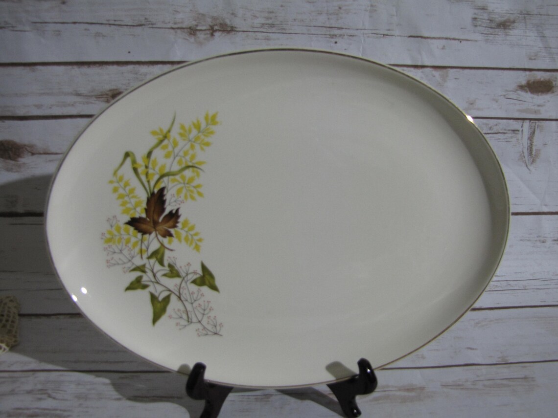 Oval Platter Gold Rim Brown Leaf Designvintage Oval Serving - Etsy