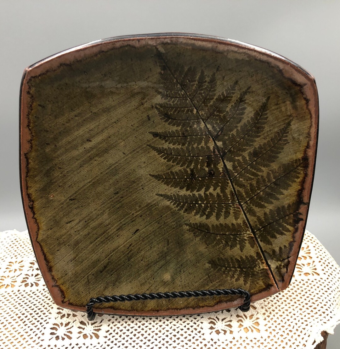 Wood-fired Fern Platter, Ceramic Tray, Green Fern Plate, Handmade ...