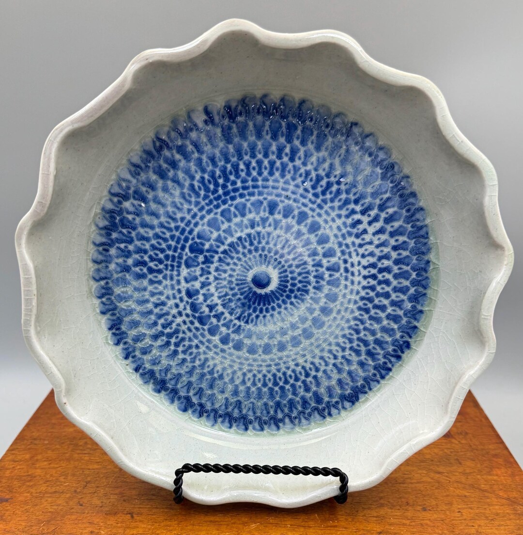 Ceramic Handmade Pie Plate, Blue and White Pie Plate, Quiche Dish ...