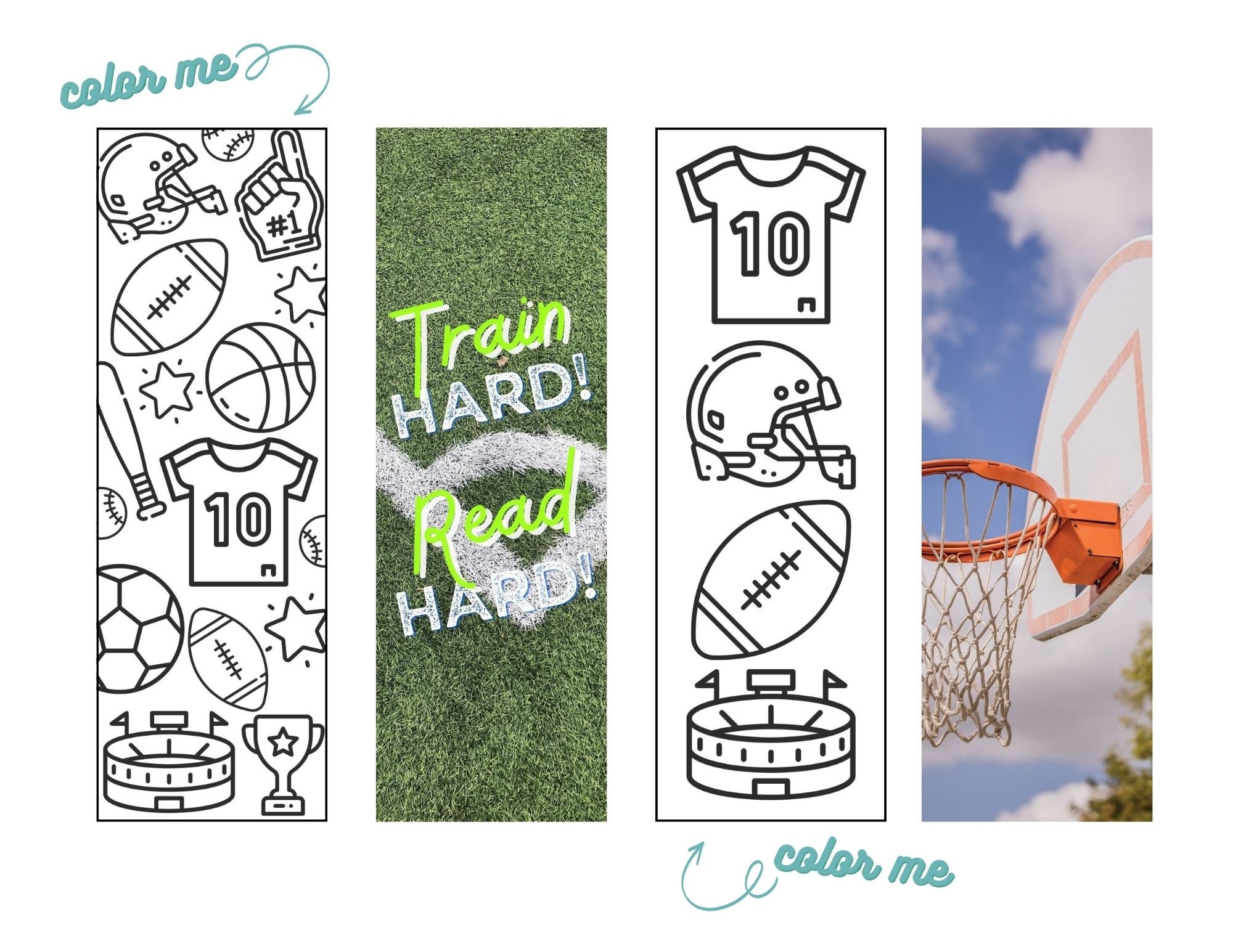 Printable Bookmarks Sports Coloring Page Bookmark Instant Download ...