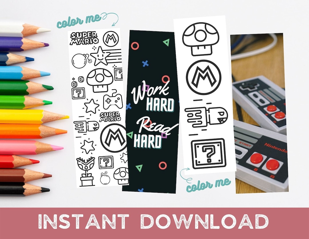 Printable Bookmarks Super Mario Coloring Page Bookmark Instant Download ...