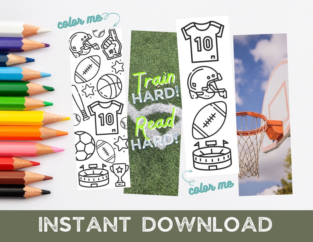 Printable Bookmarks Sports Coloring Page Bookmark Instant Download ...