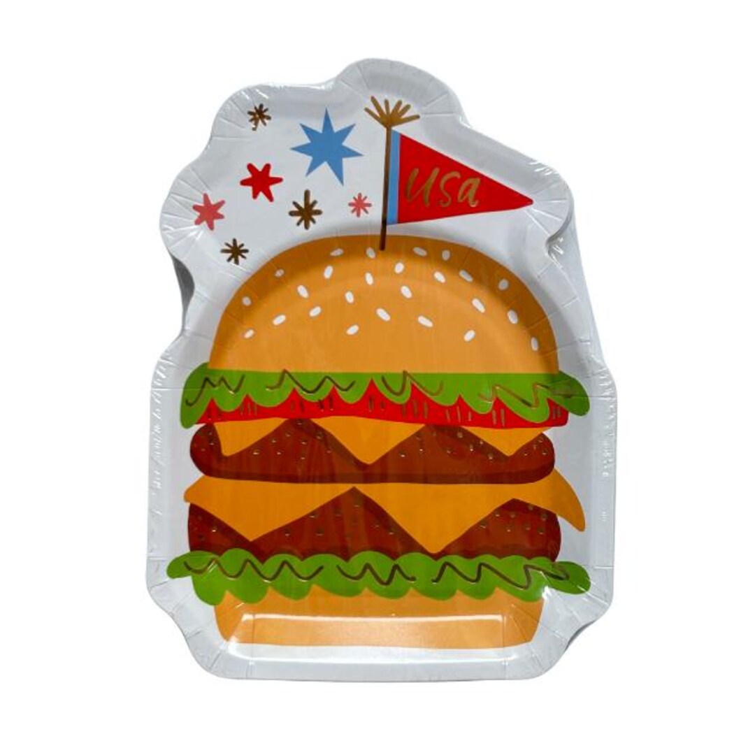 Americana Burger Shaped Paper Plates - 12 Cnt | 4th of July Party ...