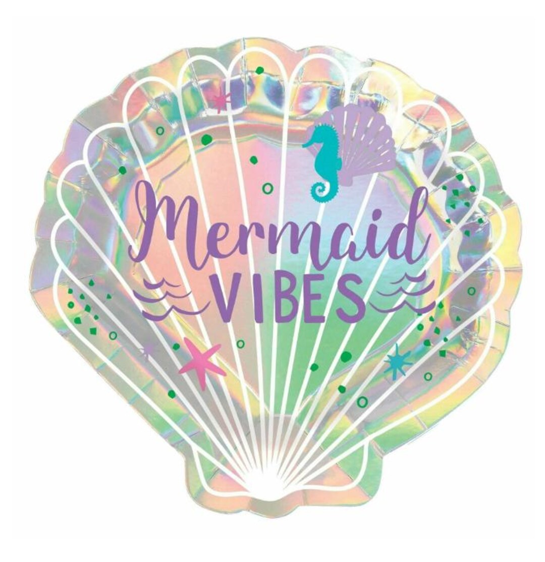 Under the Sea Mermaids Shell Shaped Iridescent Plate-8count | Mermaid ...