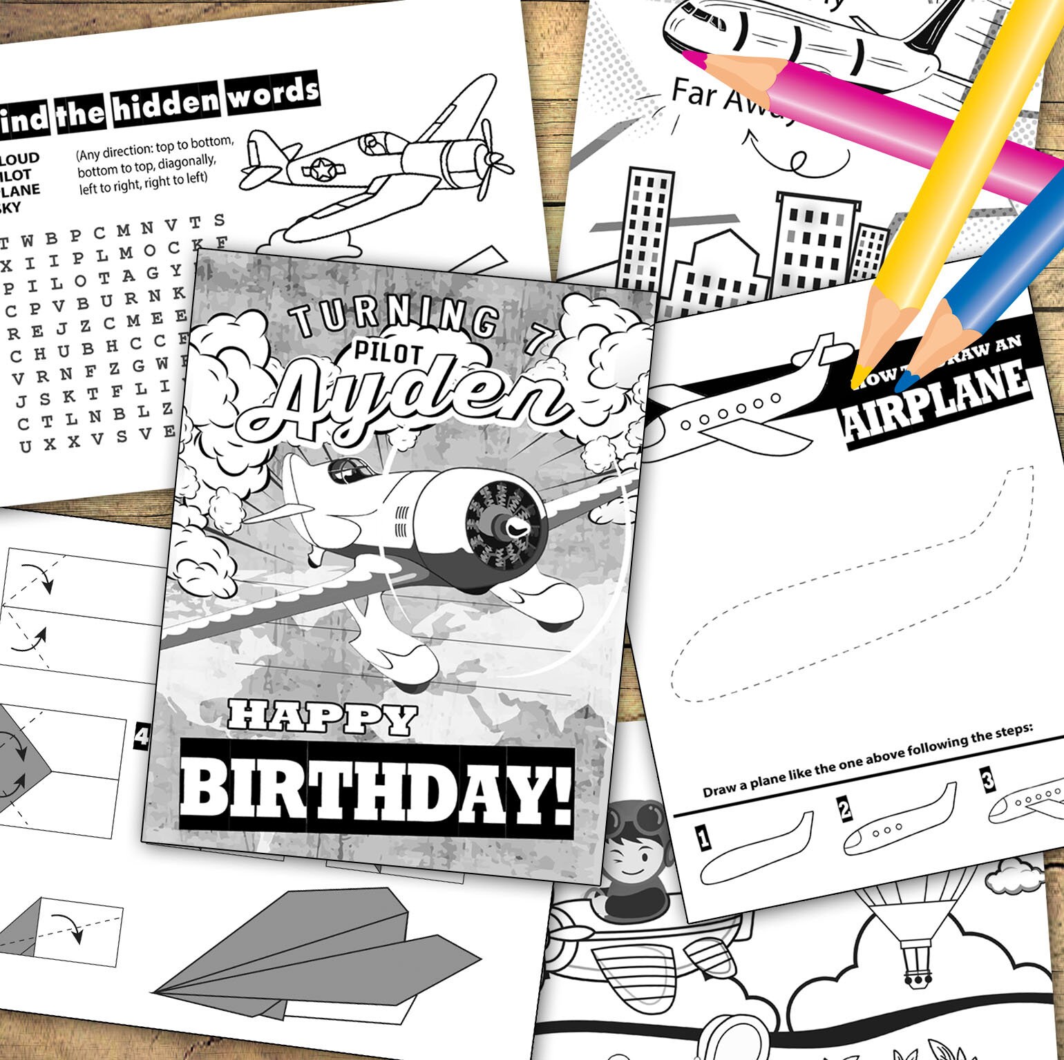 Personalized Airplane Coloring Pages, 6 Sheets, Airplane Birthday ...