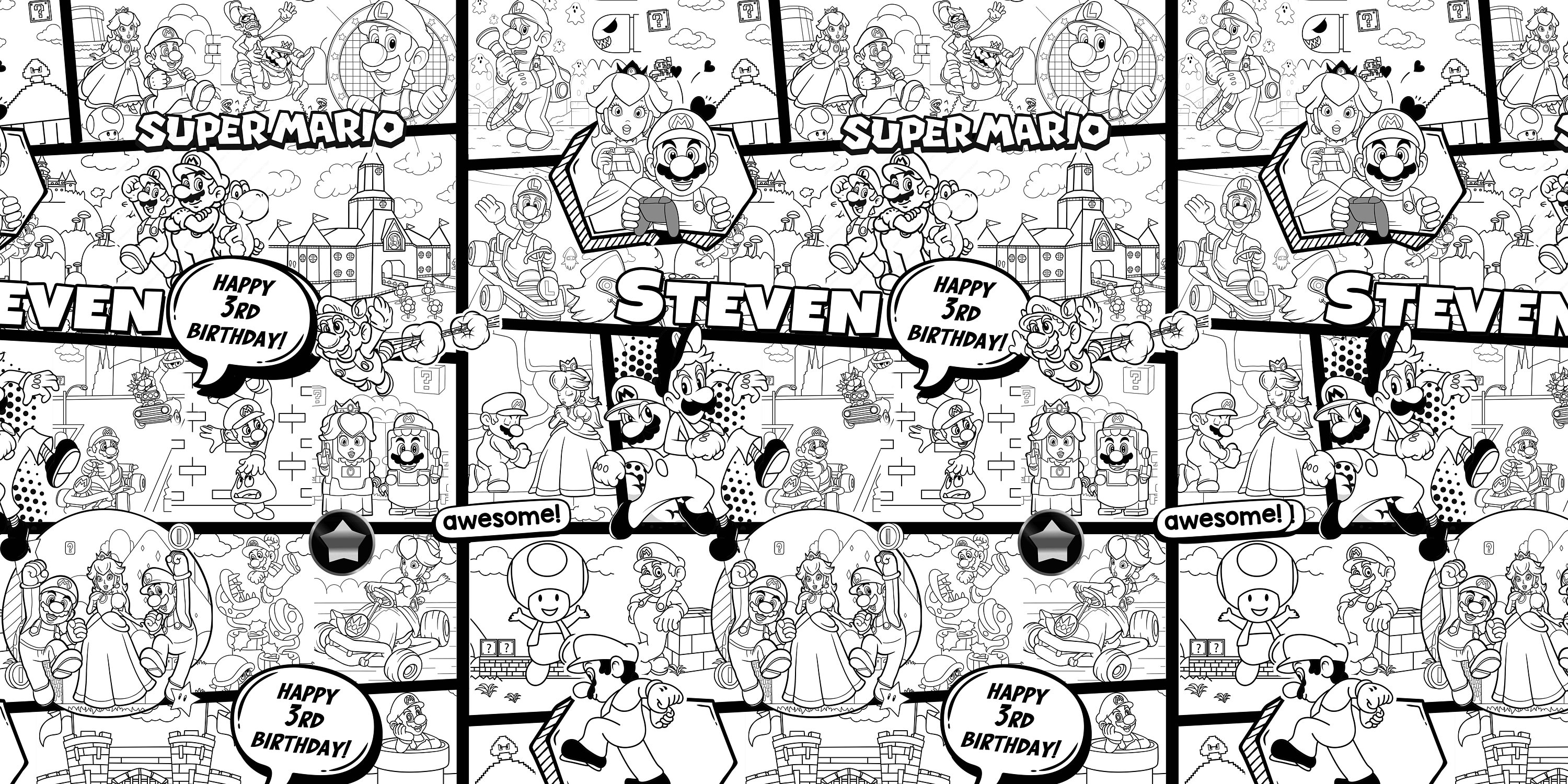 6x3 Ft Super Mario Coroling Table Cloth, Large Coloring Sheet, Super ...