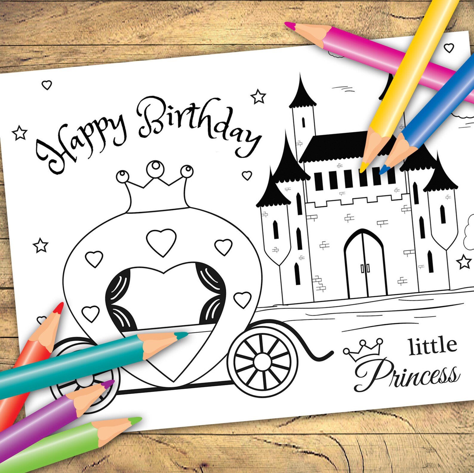 Personalized Princess Coloring Pages, 6 Sheets, Princess Birthday ...