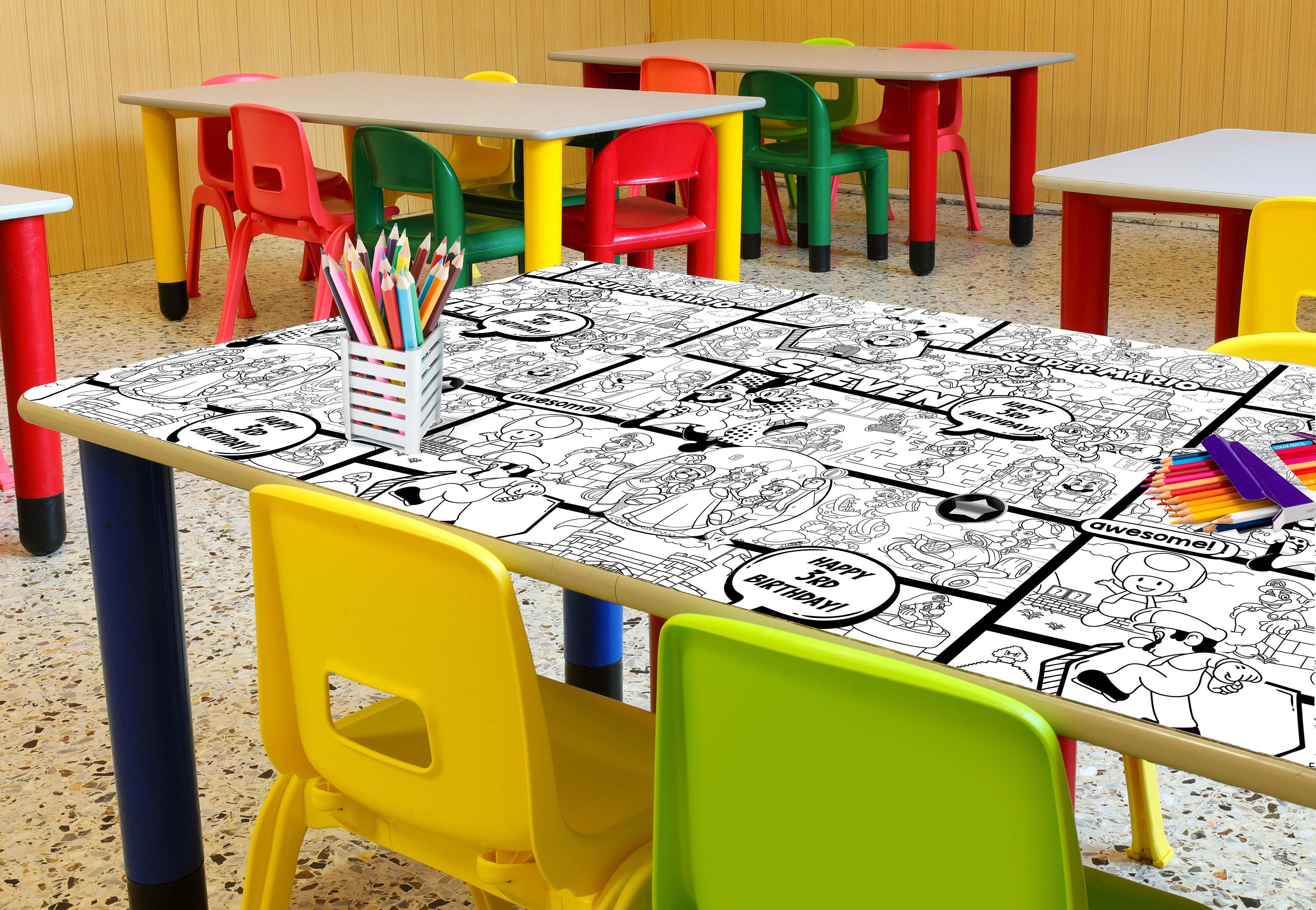 6x3 Ft Super Mario Coroling Table Cloth, Large Coloring Sheet, Super ...