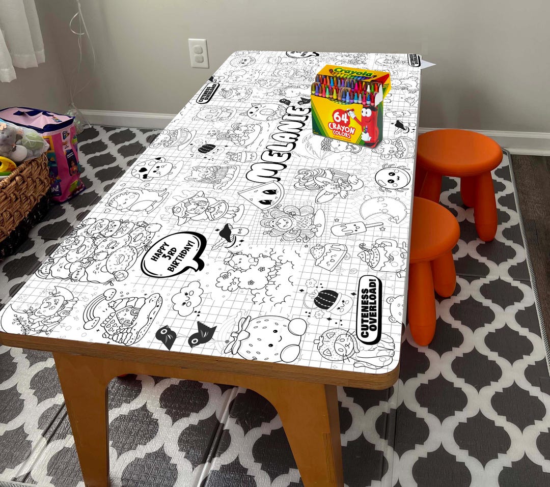 6x3 Ft Kawaii Coloring Table Runner | Personalized Kawaii Coloring ...