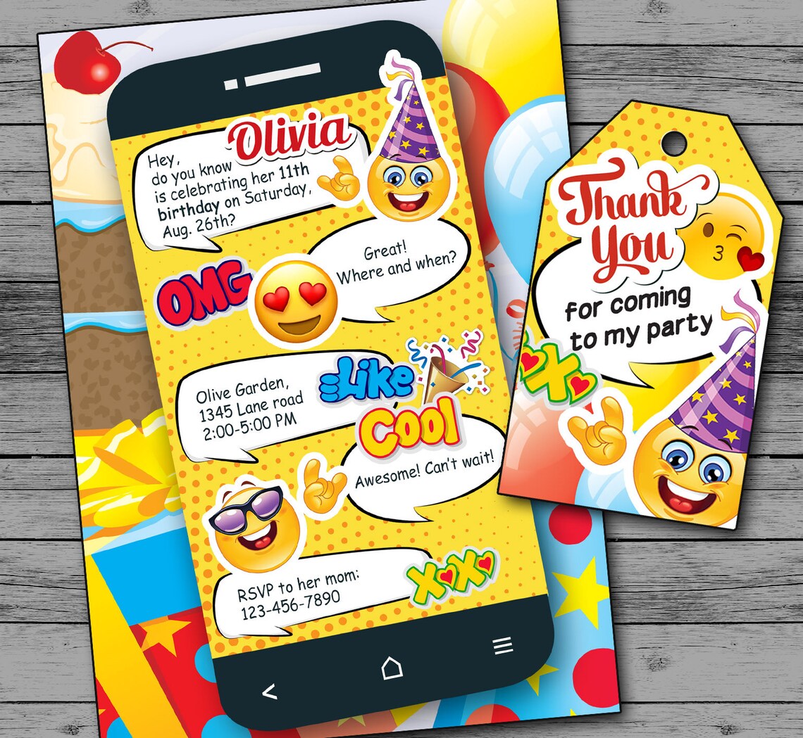 Emoji Invitations, Digital Emoji Birthday Invitations, Printable Emoji ...