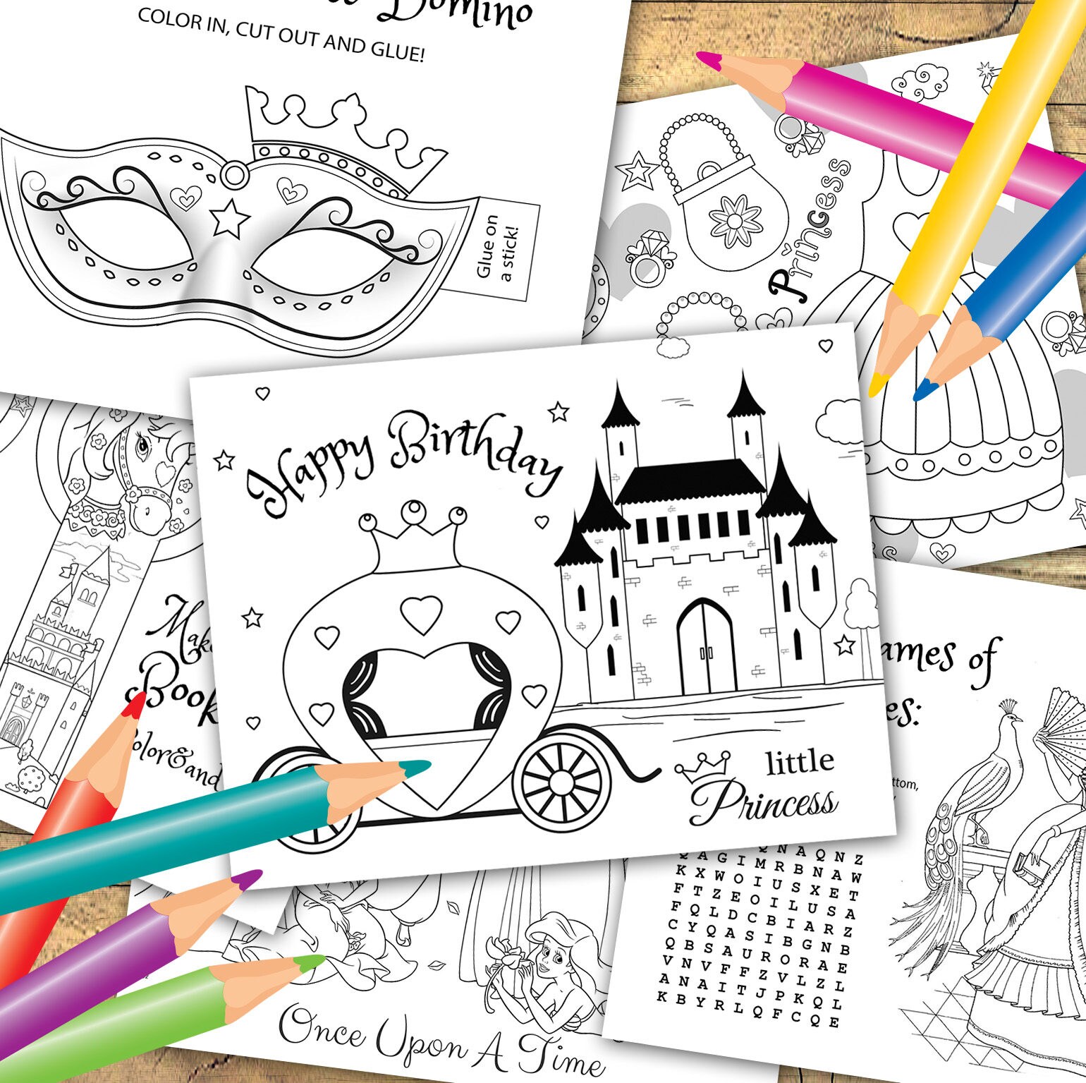 Personalized Princess Coloring Pages, 6 Sheets, Princess Birthday ...