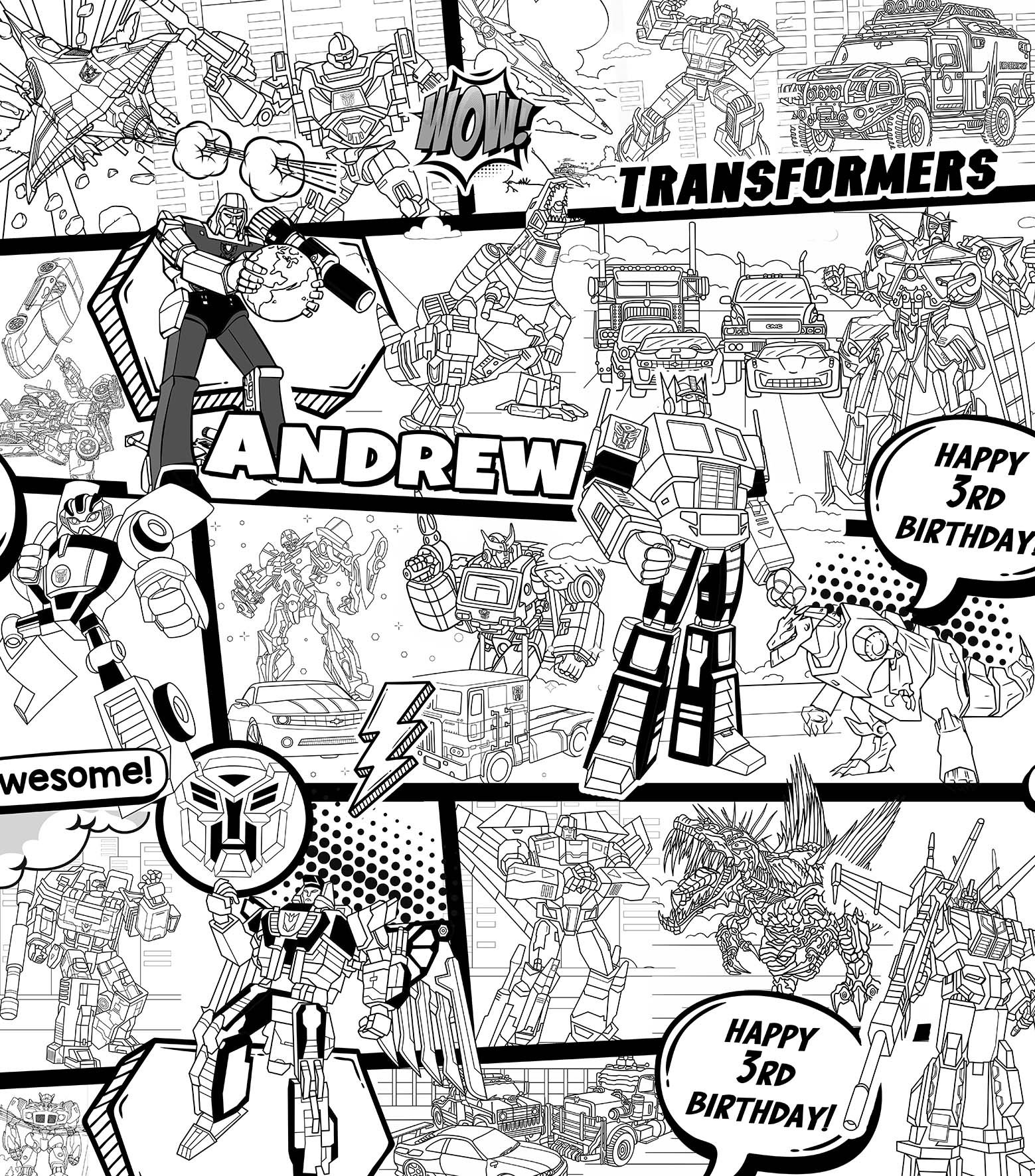 6x3 Ft Transformers Coloring Table Runner, Personalized Transformers ...
