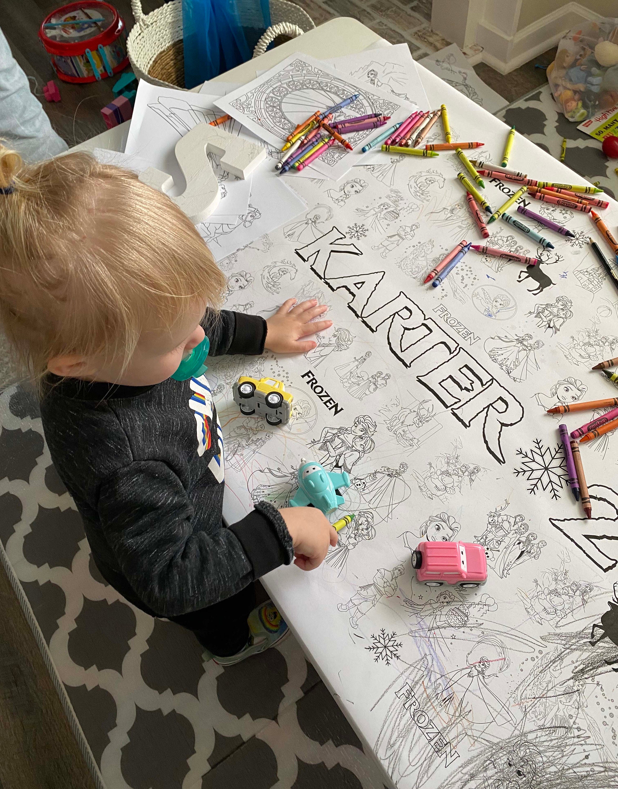 6x3 Ft Frozen Coloring Table Cloth, Personalized Elsa and Anna Table ...