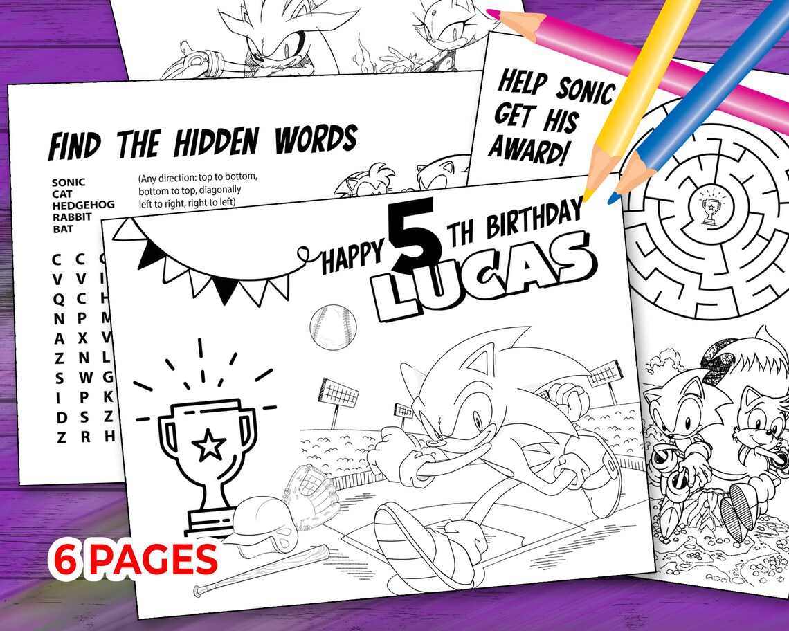 Personalized Sonic Coloring Pages, 6 Sheets, Sonic Birthday Activities ...