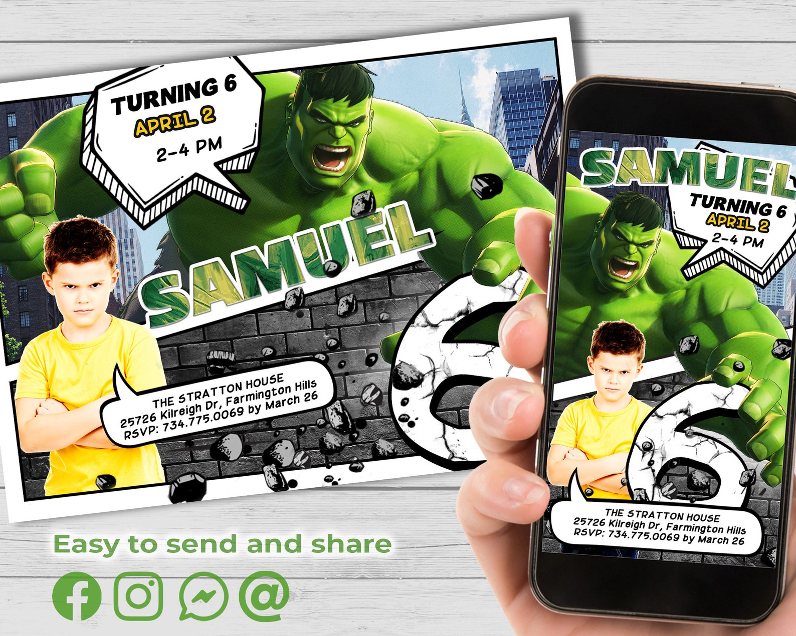 Incredible Hulk Birthday Invitation, Superheroes Invitation ...