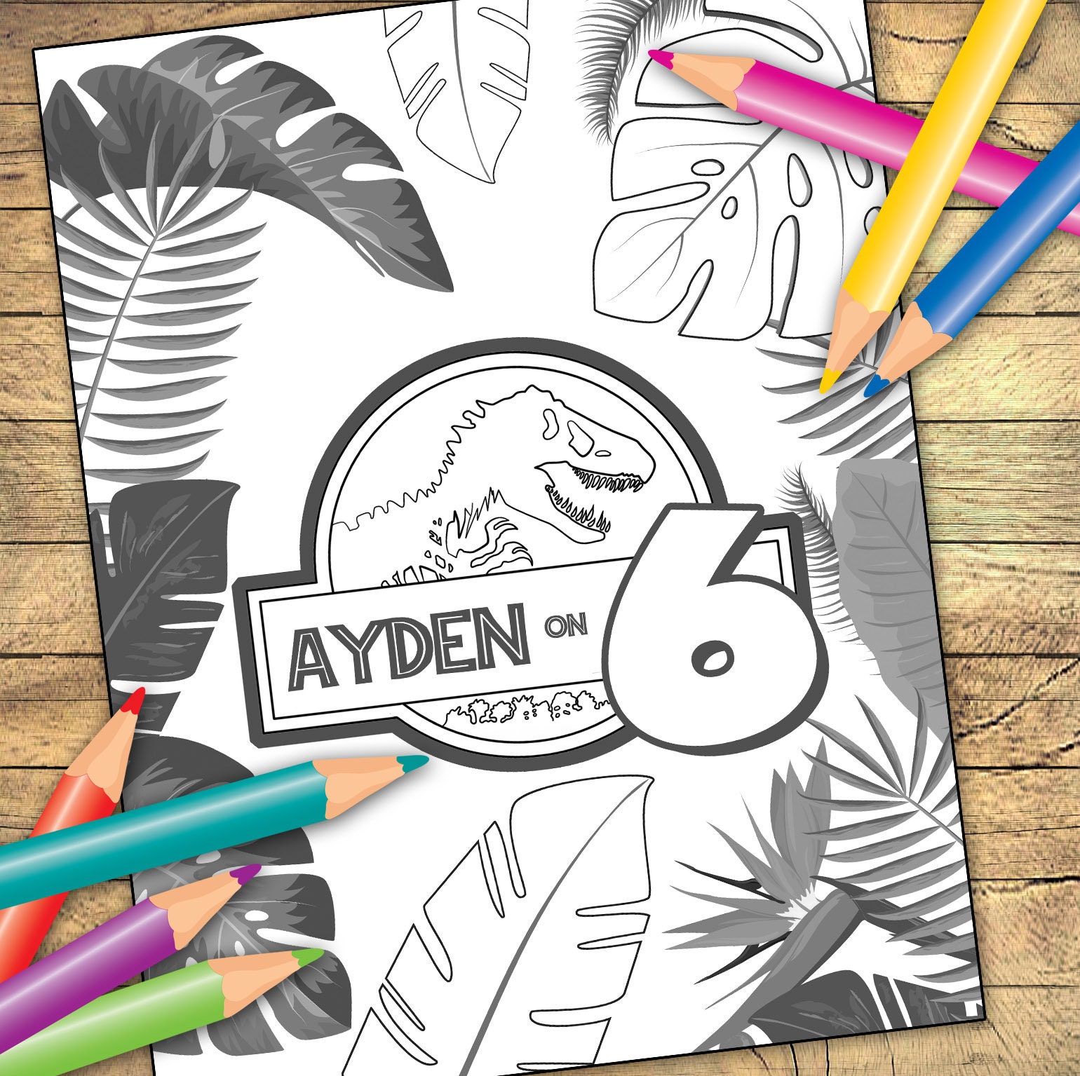 Personalized Dinosaur Coloring Pages, 6 Sheets, Dinosaur Birthday ...