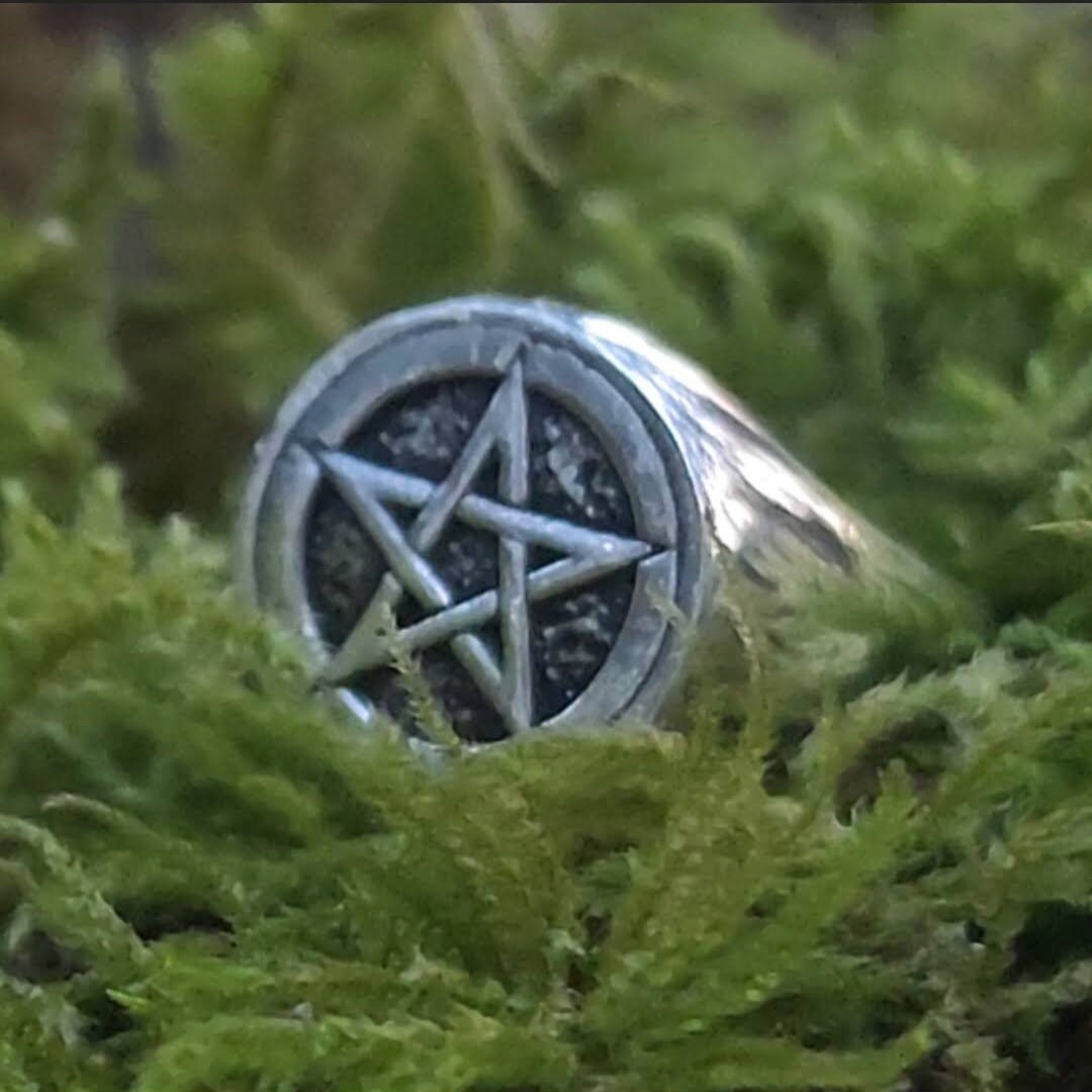 Pentagram Sterling Silver Signet Ring - Etsy