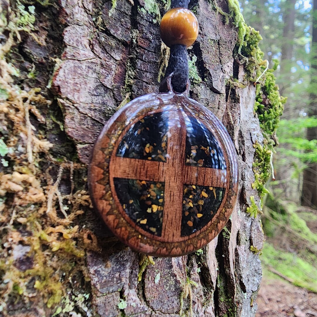 Solar Cross With Black Tourmaline - Tigers Eye - Wood Pendant ...