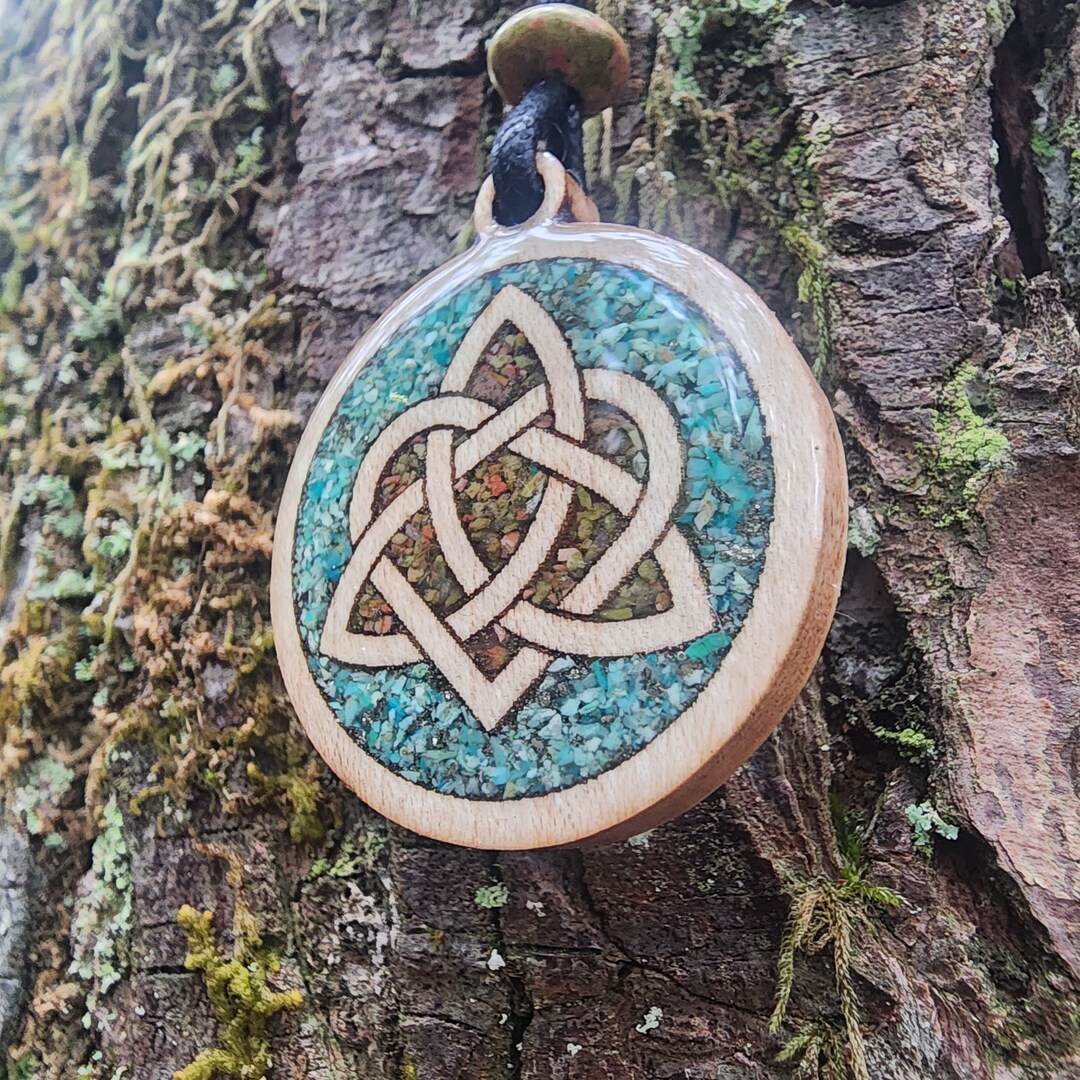 Anam Cara Knot - Unakite - Chrysocolla - Pyrite - Wood Pendant ...