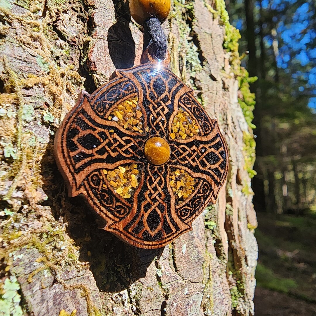 Druid Cross With Black Tourmaline - Tigers Eye - Wood Pendant ...