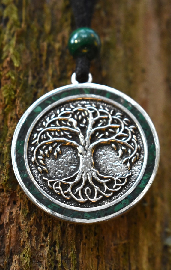 Sterling Silver Tree of Life With Malachite Double Sided - Etsy