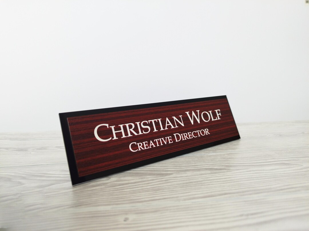Personalised Wooden Desk Plate, Custom Desk Sign, Executive Name Plate ...