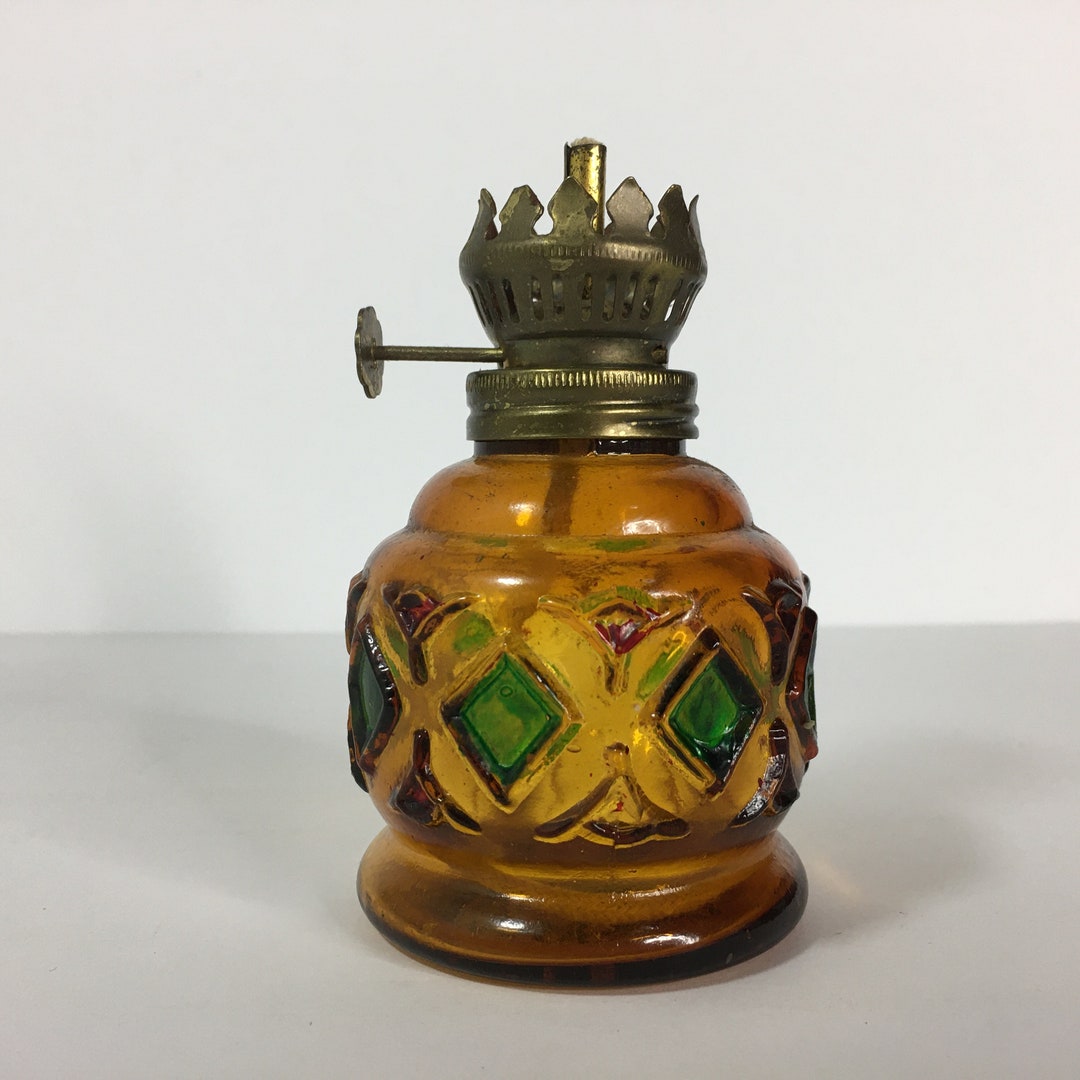 Vintage Hong Kong Small Glass Oil Lamp Orange Green - Etsy