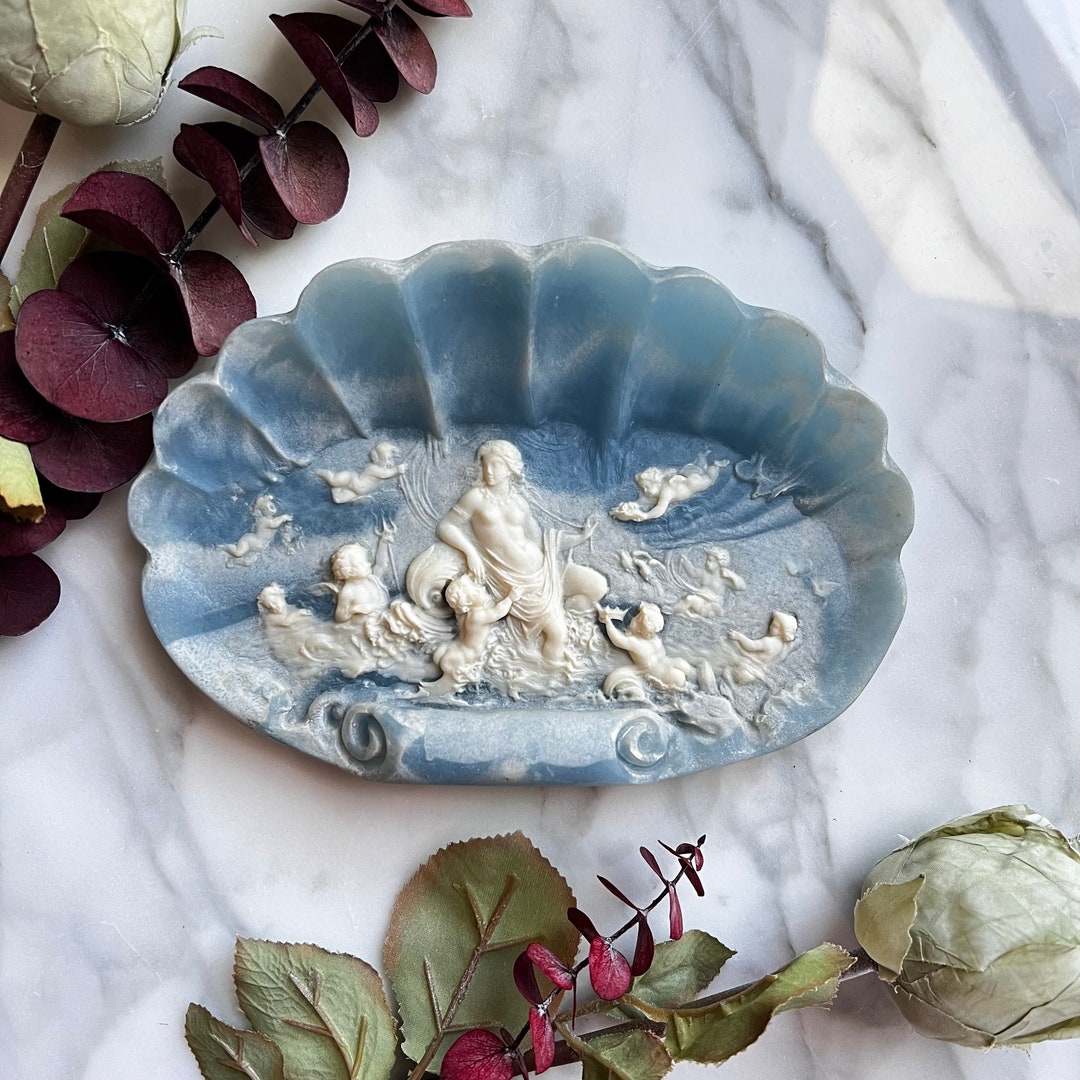 Vintage Incolay Stone Greek Goddess Shell Teinket Dish Wall Plaque ...