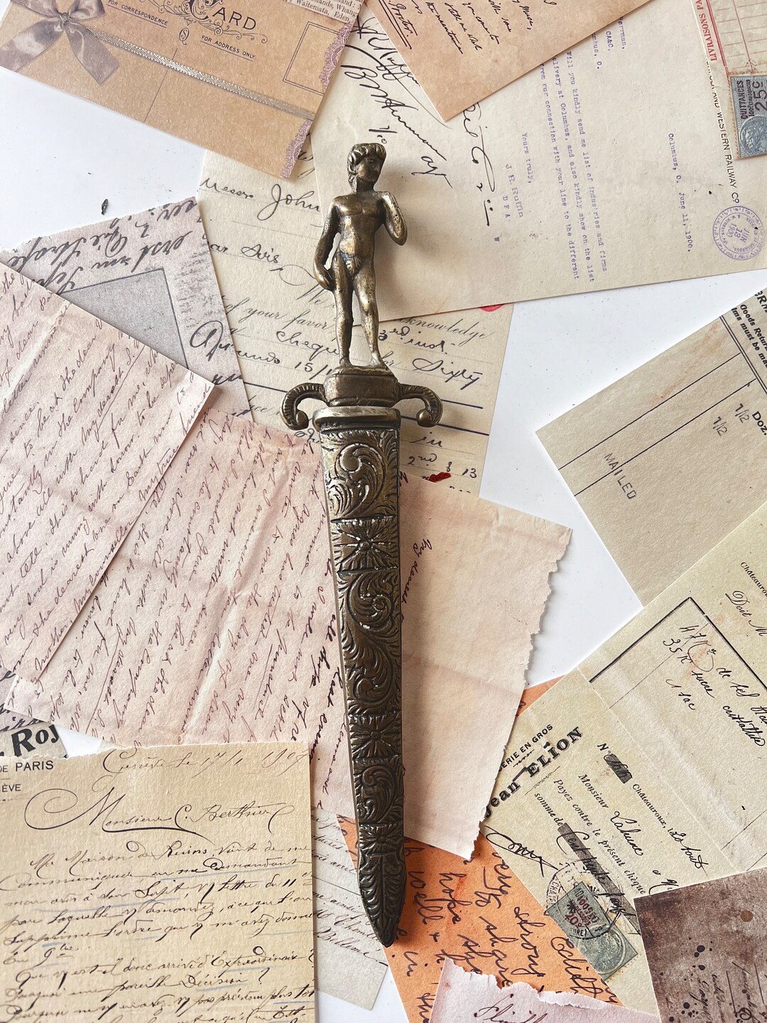 Antique Brass Figural Michaelangelos David Letter Opener With Velvet ...