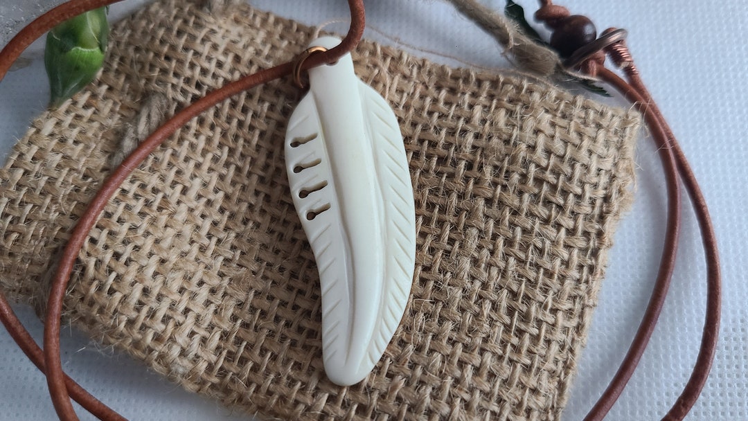Bone Carved Feather Pendant - Etsy