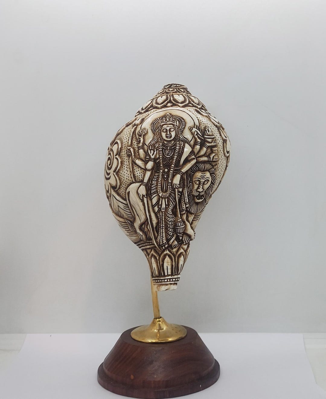 Hindu Goddess Durga Conch Shell, Hand Carved on Large Conch Shell ...