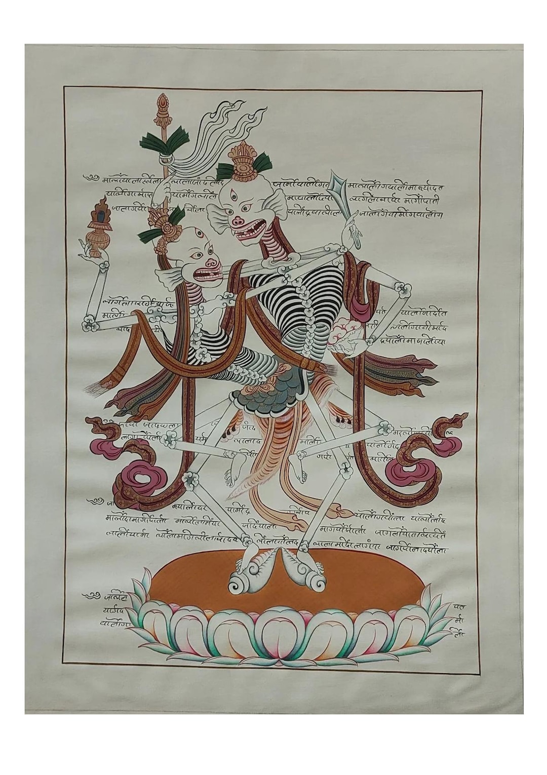 Chitipati, the Dancing Skeleton Couple Thangka Painting, Buddhist ...