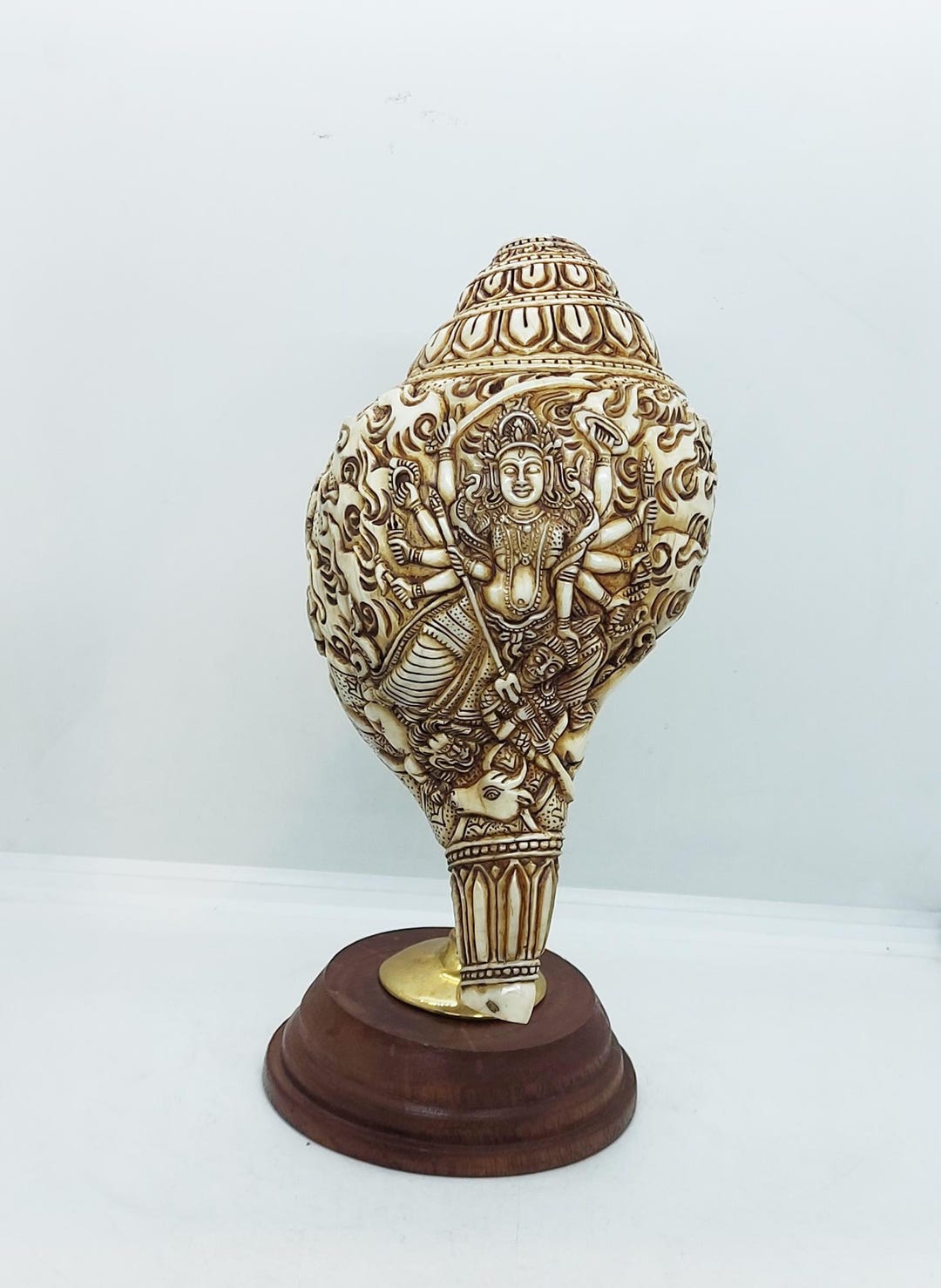 Goddess Bhagwati, Goddess Durga Ritual Conch Shell, Hand Carved on ...