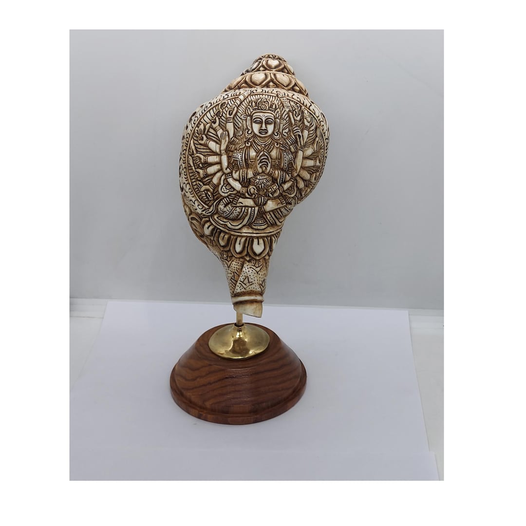 Goddess Chandi Ritual Conch Shell, Hand Carved on Large Conch Shell ...
